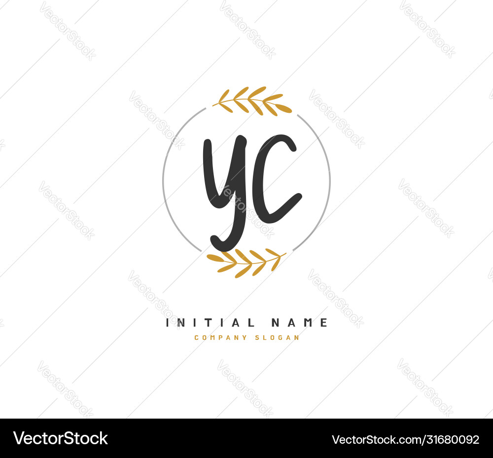 Y c yc beauty initial logo handwriting Royalty Free Vector