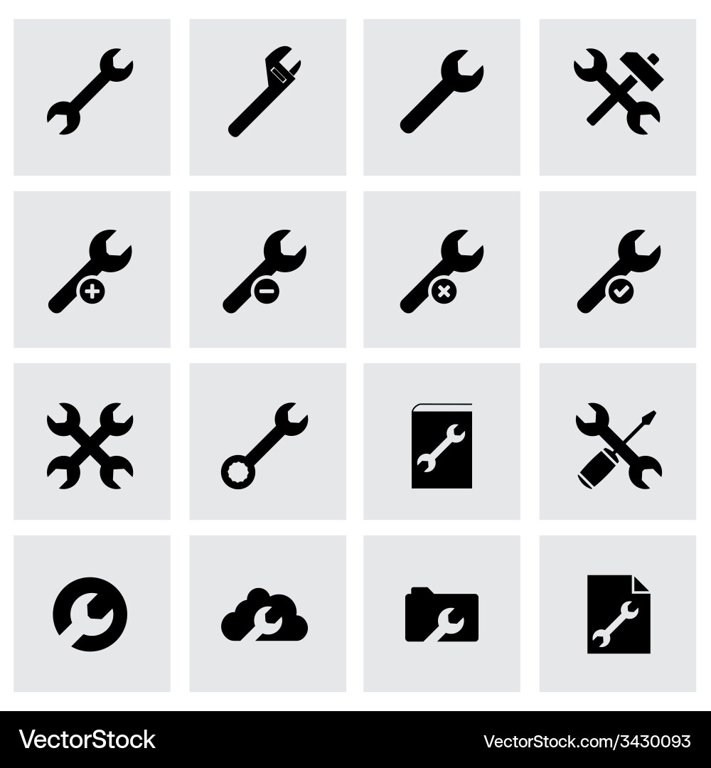 Black settings wrench icon set Royalty Free Vector Image