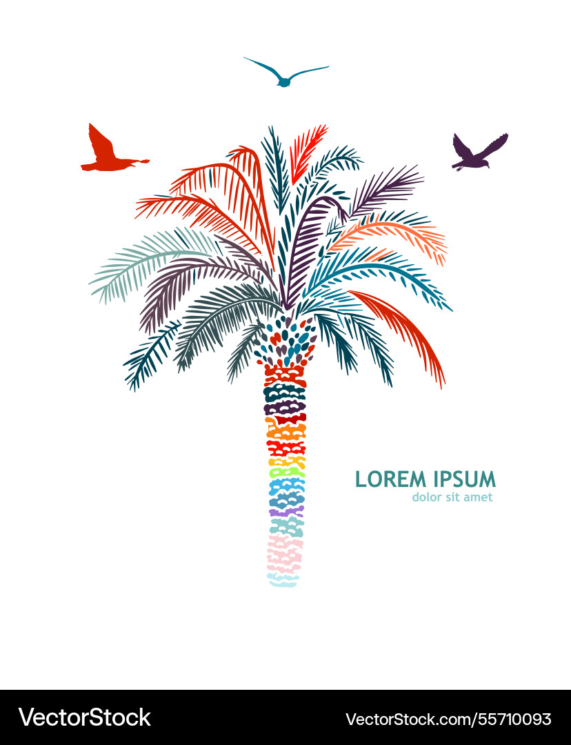 Colored palm tree hand drawn not ai Royalty Free Vector