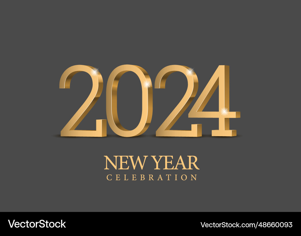 Gold text design 2024 golden 3d numbers Royalty Free Vector