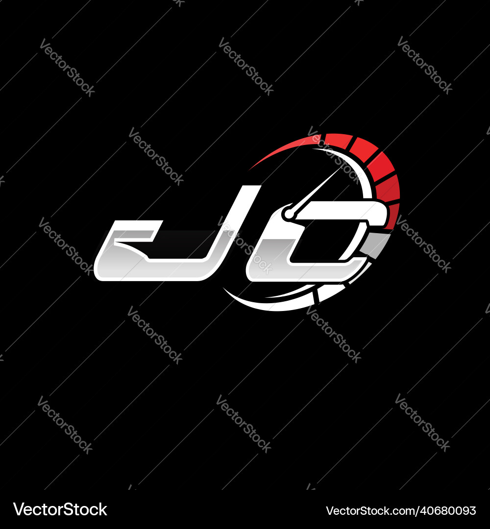 Jc logo letter speed meter racing style Royalty Free Vector