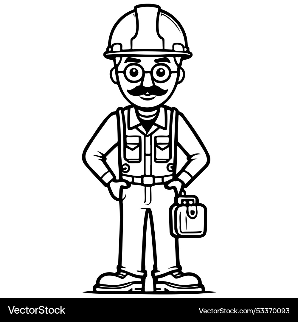 Line engineer drawing outline cartoon Royalty Free Vector