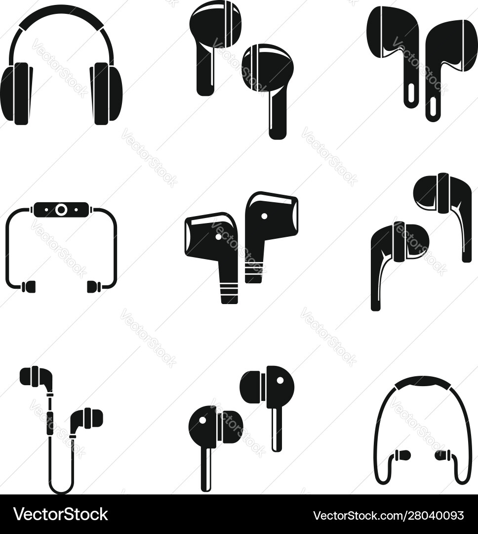 Modern wireless earbuds icons set simple style Vector Image