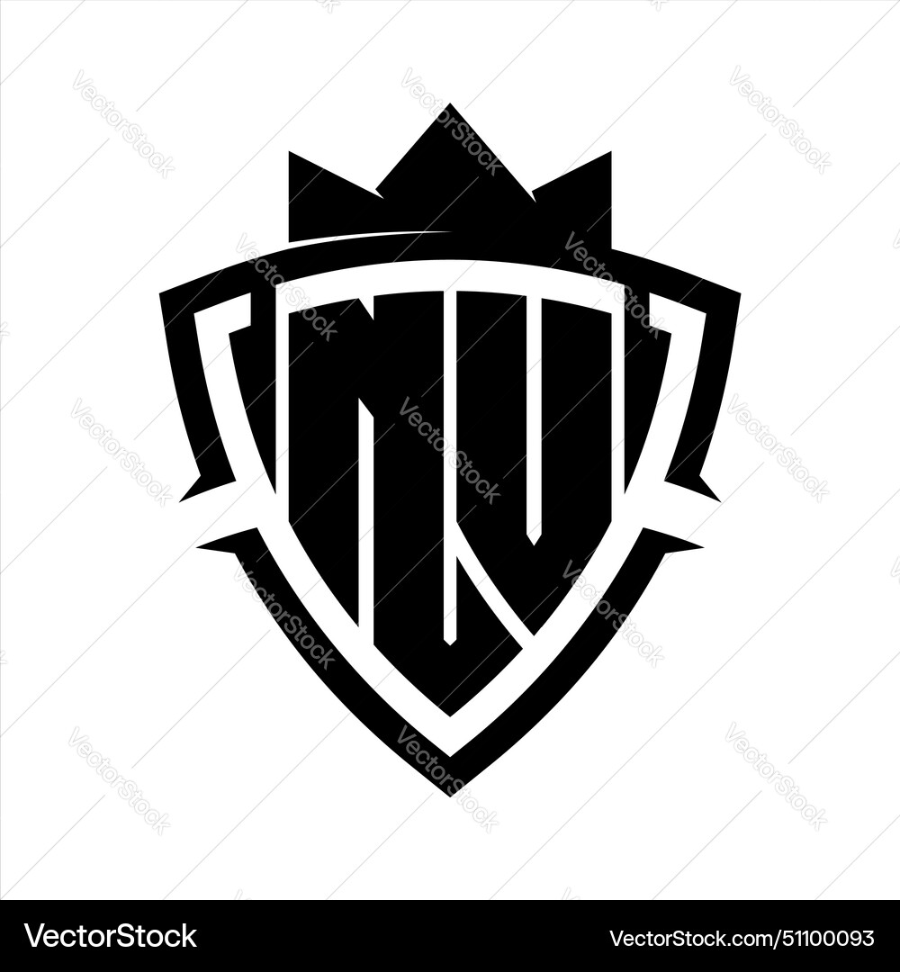 Nv letter bold monogram triangle curve shield Vector Image