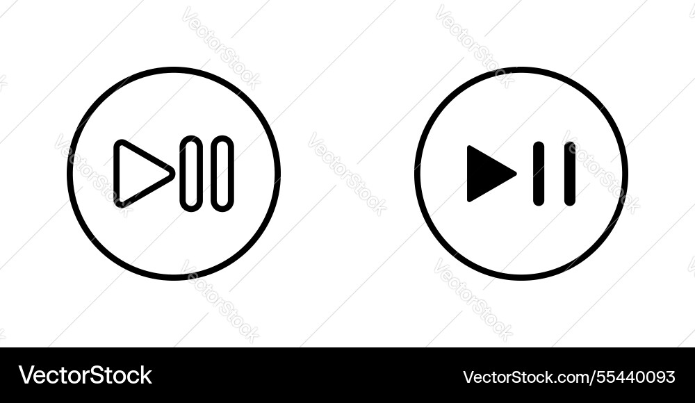 Play pause icons stroke line and black solid Vector Image
