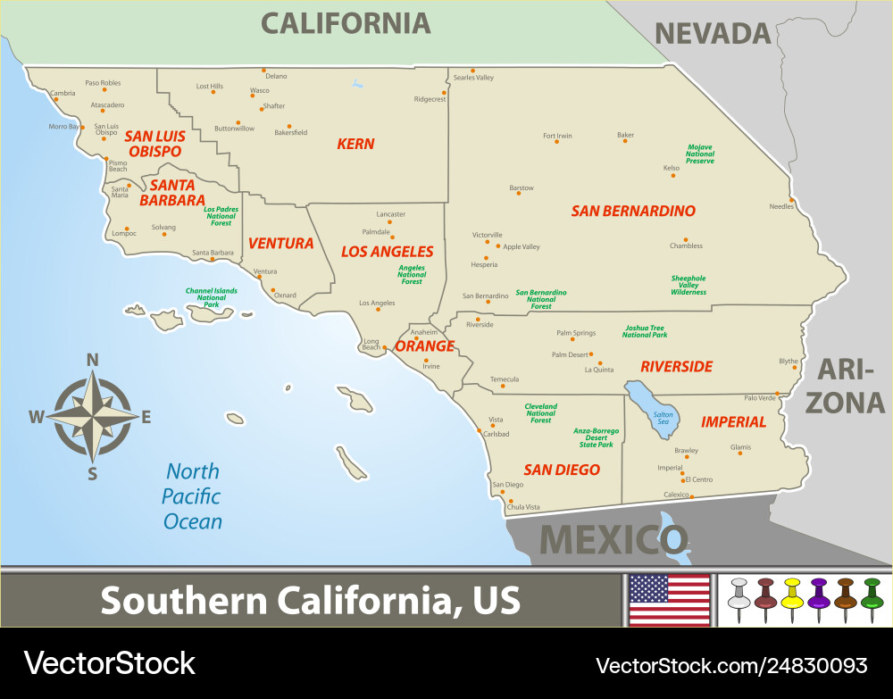 Southern California Map Royalty Free Vector Image