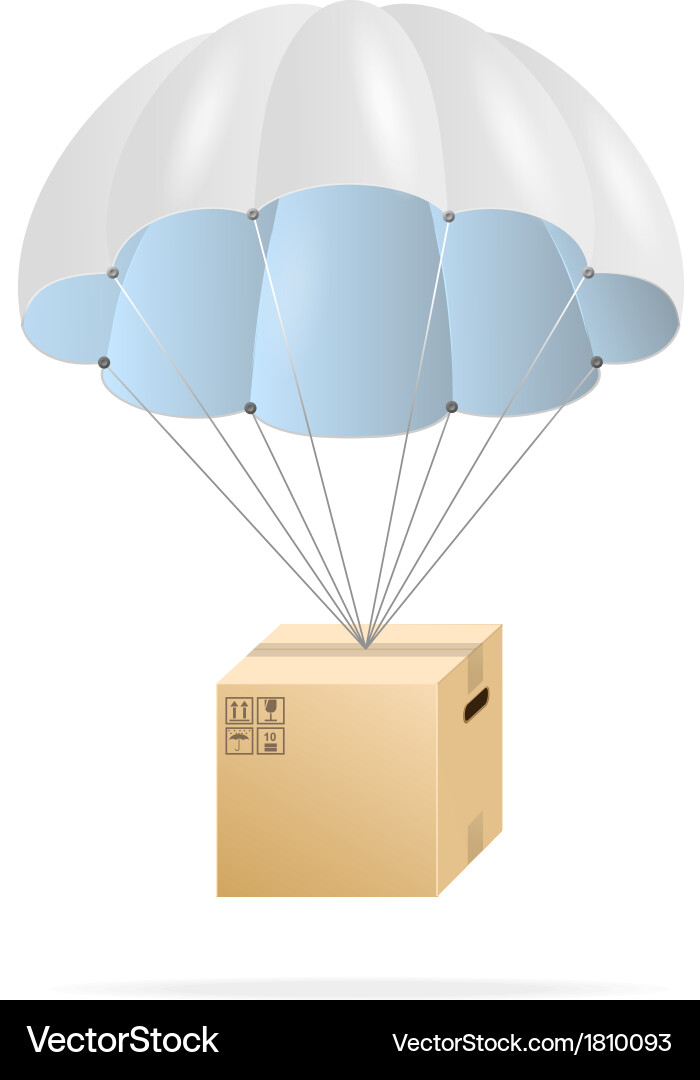 White parachute with cardboard box Royalty Free Vector Image