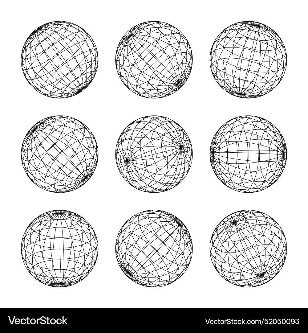 Wireframe shapes lined sphere perspective mesh Vector Image