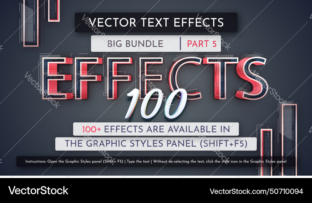 100 editable text effects mega bundle Royalty Free Vector