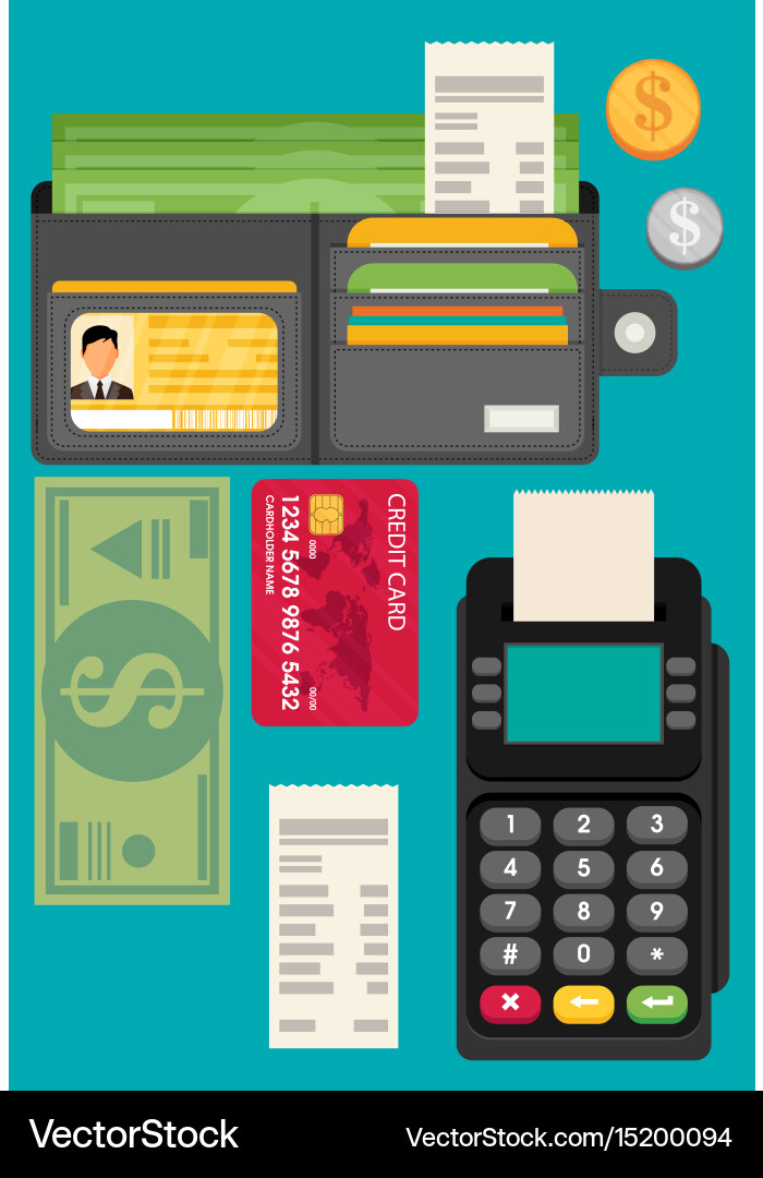 Card money coins payment methods concept flat Vector Image