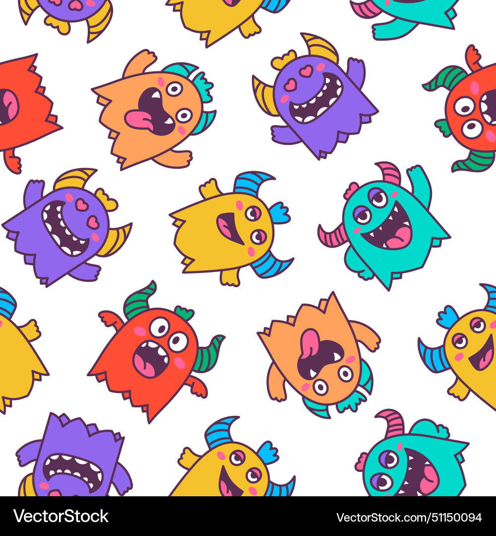 Cute kawaii monster seamless pattern Royalty Free Vector