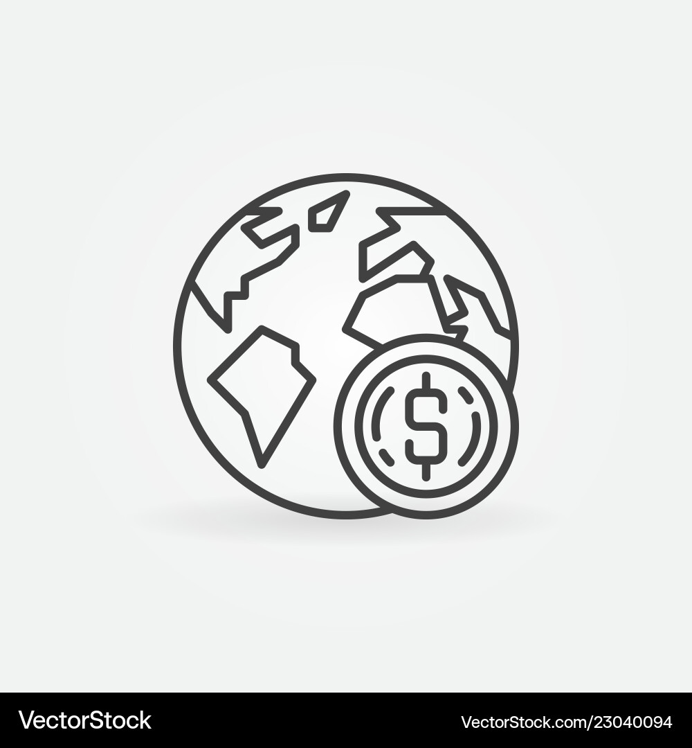 Earth with coin icon in thin line style Royalty Free Vector