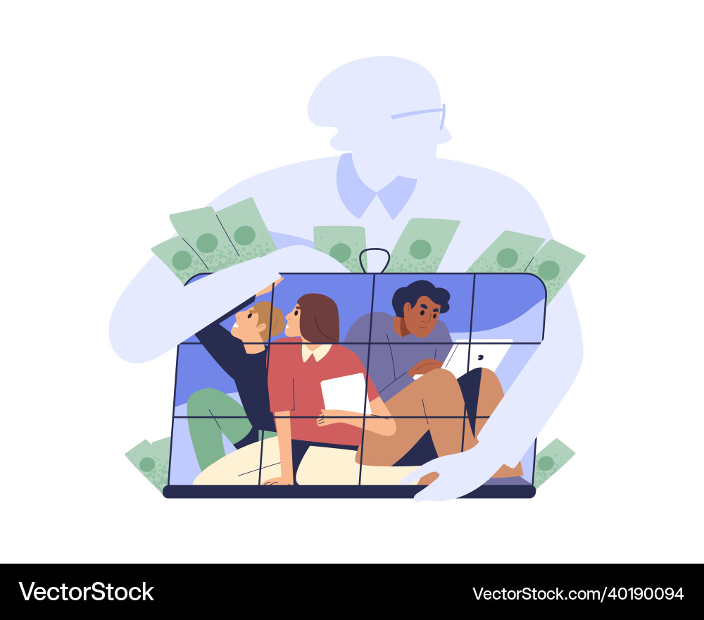 Employees working in cage office slavery concept Vector Image