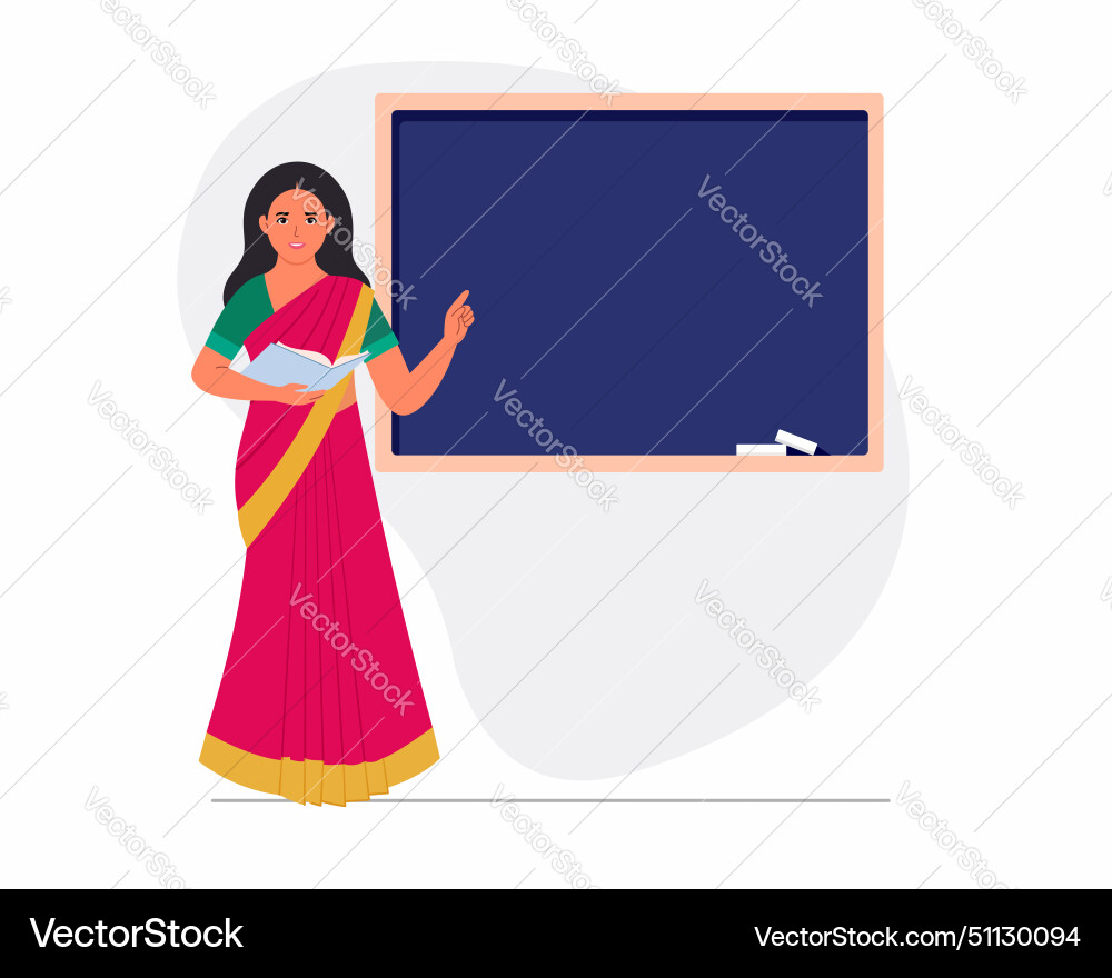Indian teacher wearing a saree holing a notebook Vector Image