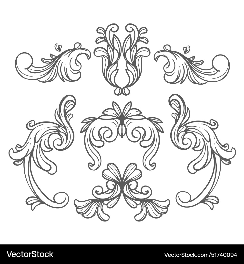 Intricate floral scrollwork set Royalty Free Vector Image