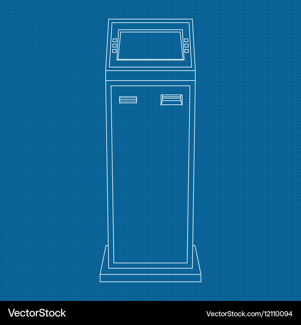 Payment kiosk outline icon on blueprint Royalty Free Vector