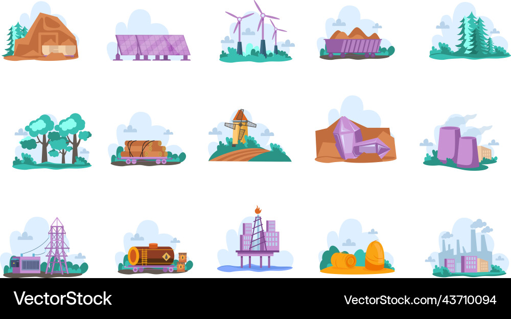 Renewable and nonrenewable world resources set Vector Image