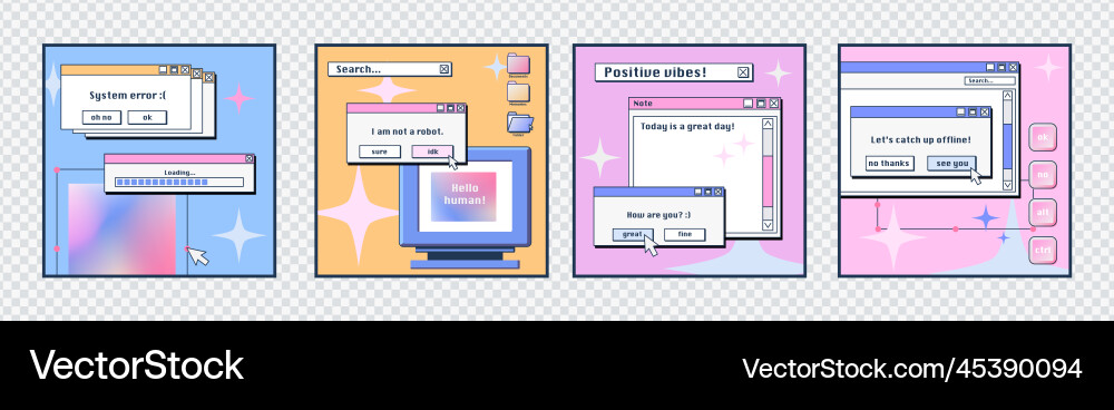 Retro desktop computer interface posters Vector Image