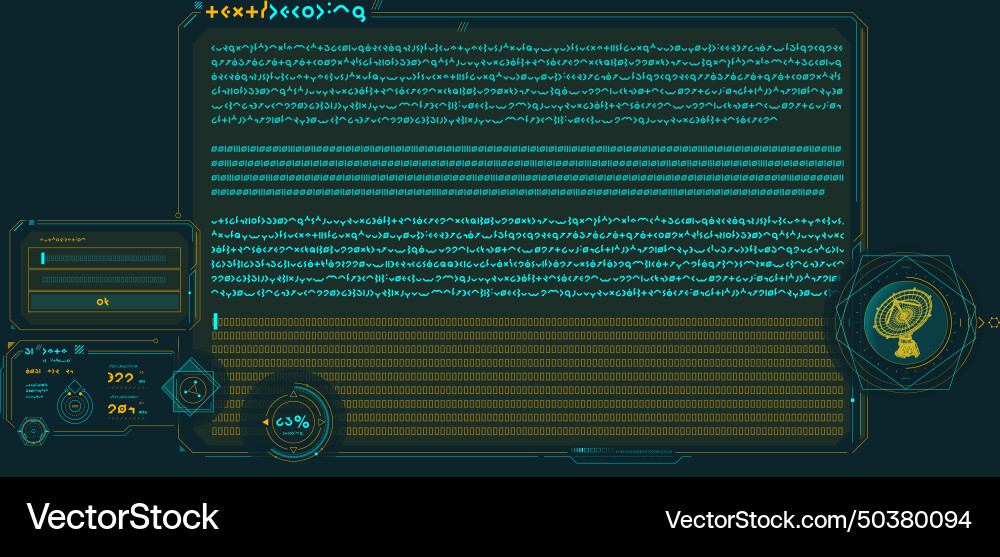 Sci-fi interface of data decoding program Vector Image