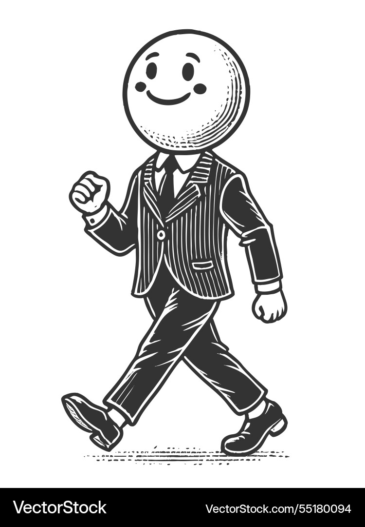 Smiley face businessman walking engraving Vector Image