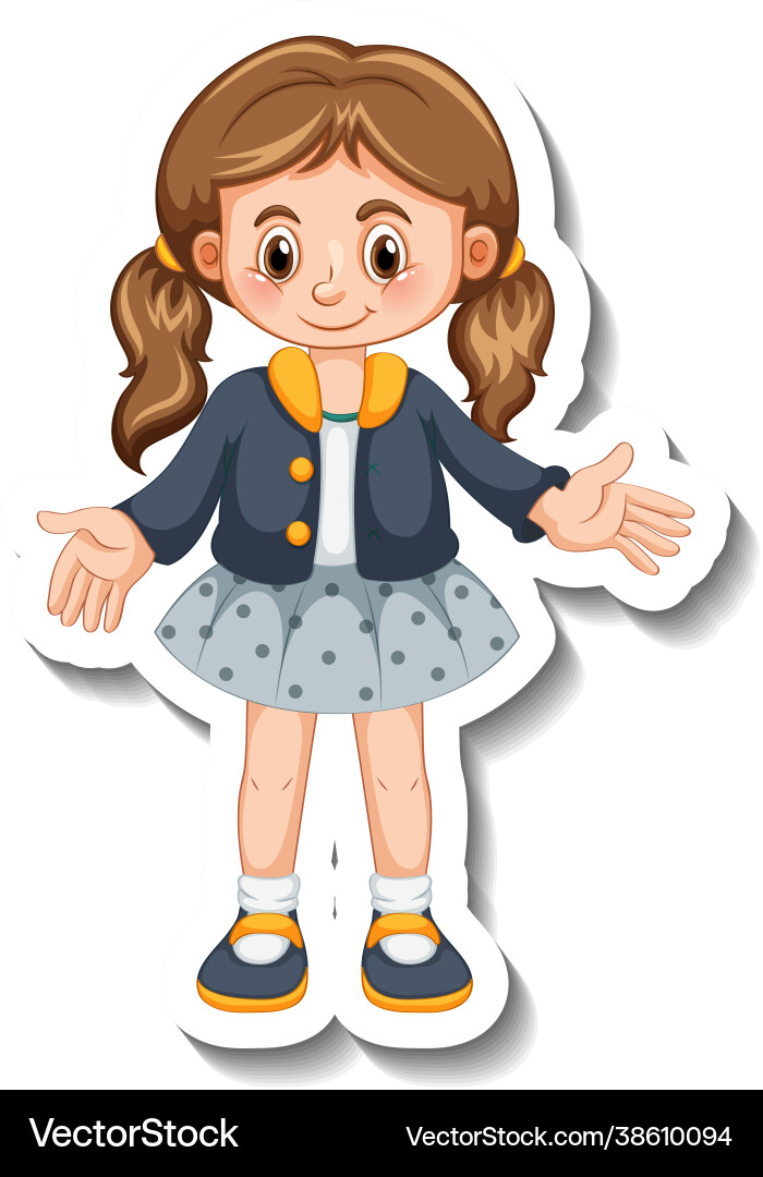 Sticker template with a girl in standing posing Vector Image
