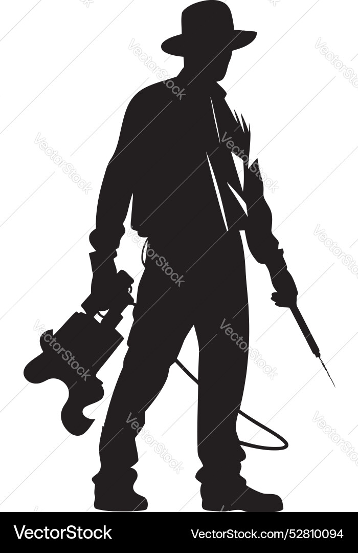 Toxin tamer fumigating man logo pest eradicator Vector Image