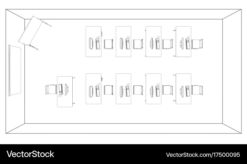 Computer class with tables and computers Vector Image