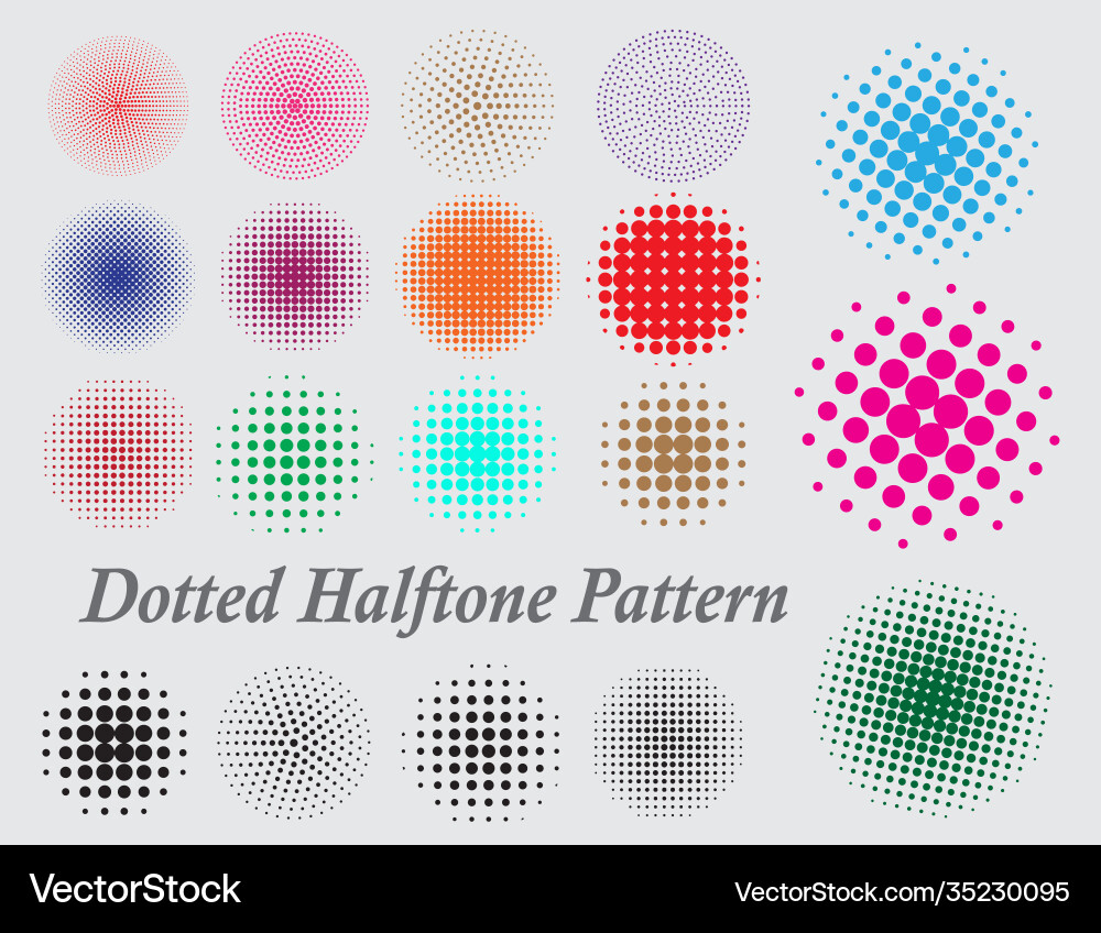 Set dotted halftone pattern or colored Royalty Free Vector