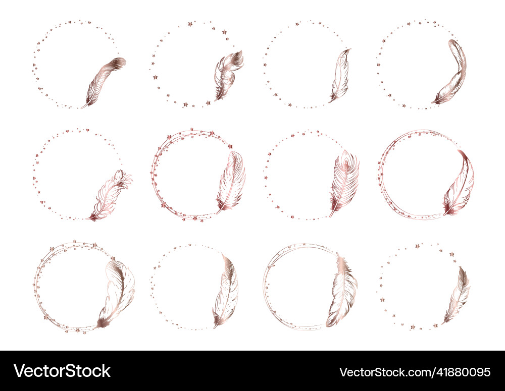 Set of beautiful feather wreath Royalty Free Vector Image