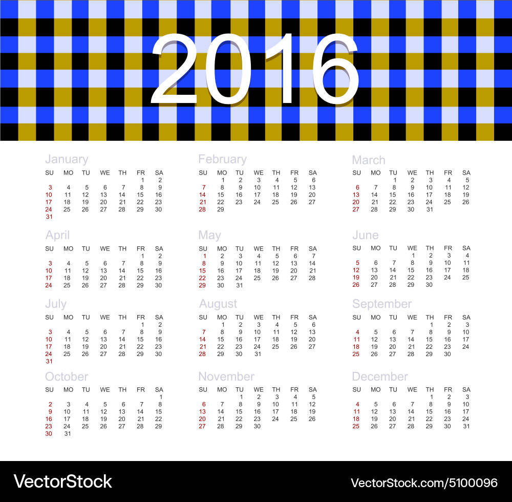 Calendar for 2016 year Royalty Free Vector Image