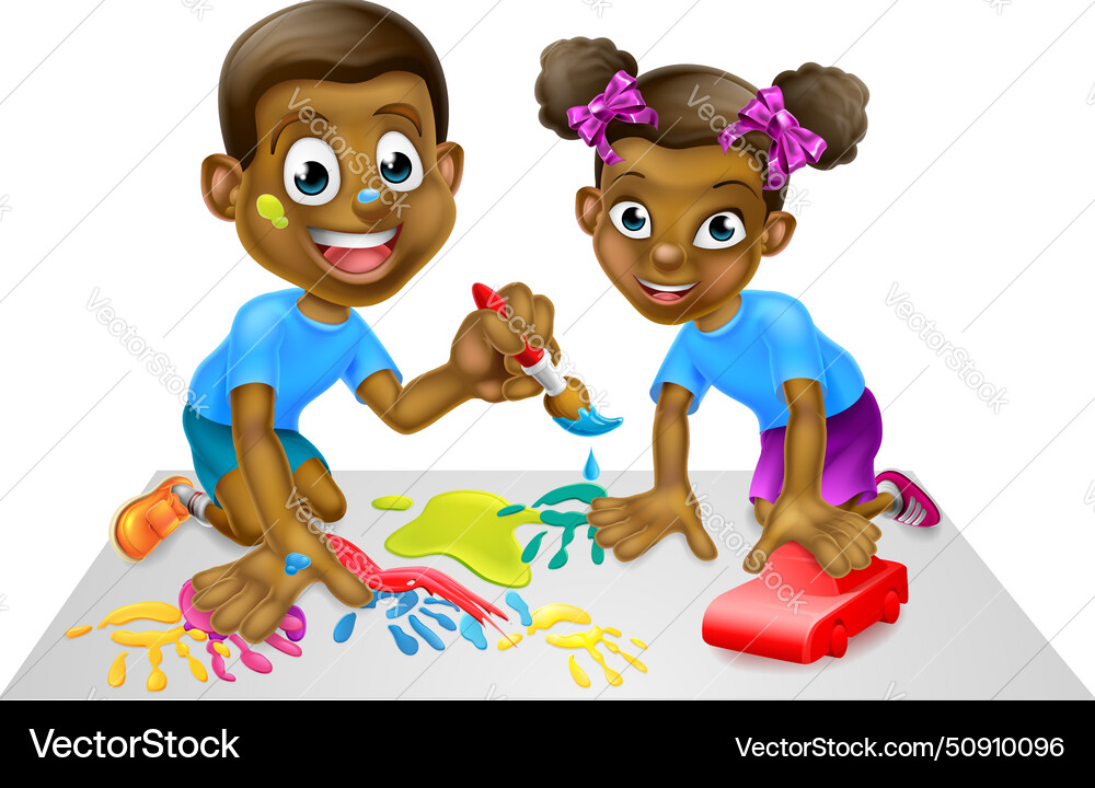 Cartoon children with paint and blocks Royalty Free Vector