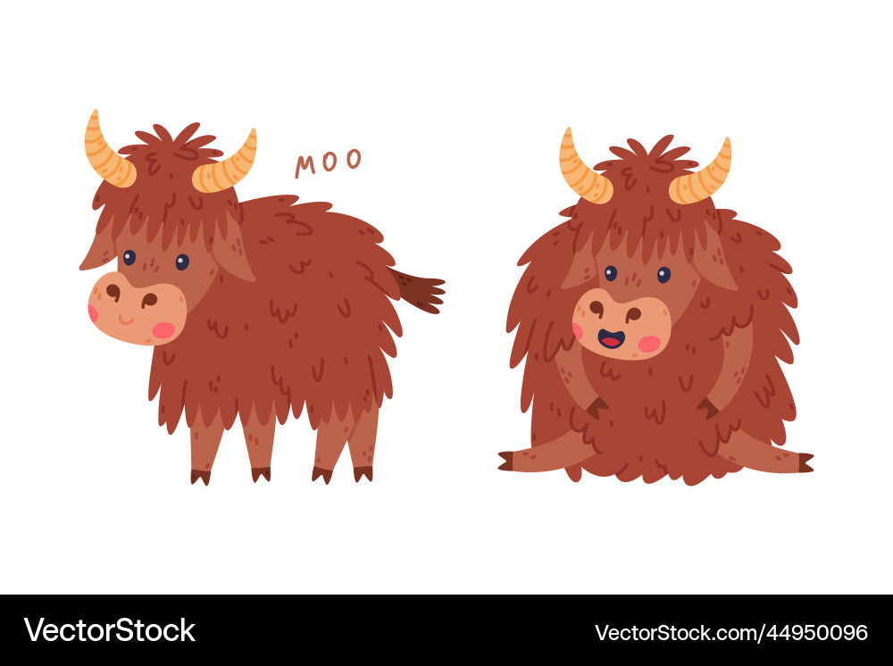 Cute yak character with dense fur and horns Vector Image