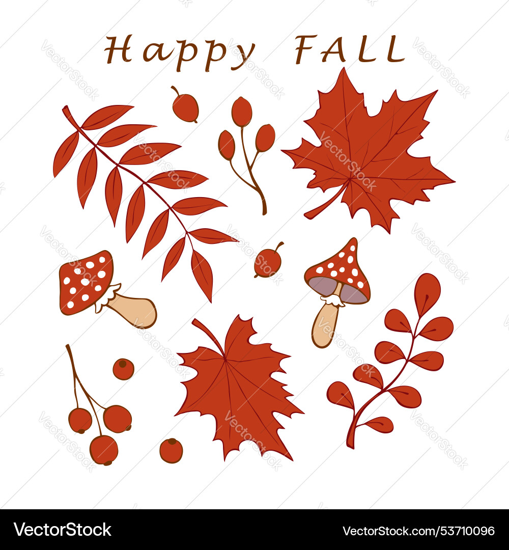 Happy fall hand drawn colorful autumn leaves Vector Image