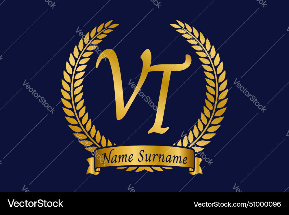Initial letter v and t vt monogram logo design Vector Image