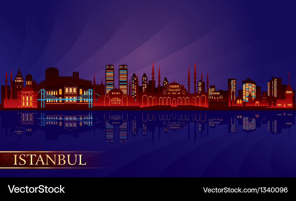 Istanbul city night skyline Royalty Free Vector Image