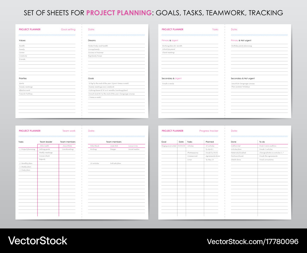 Project planner template Royalty Free Vector Image