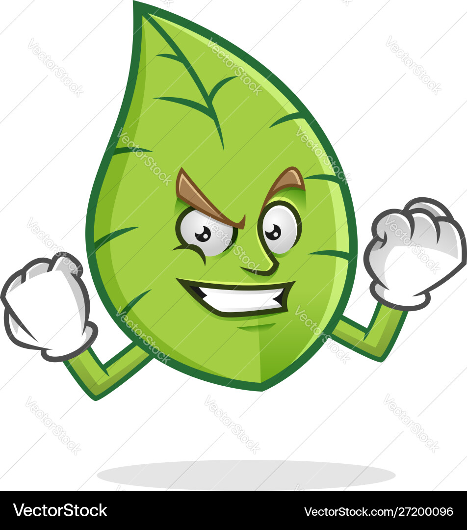 Strong and confident leaf mascot leaves character Vector Image