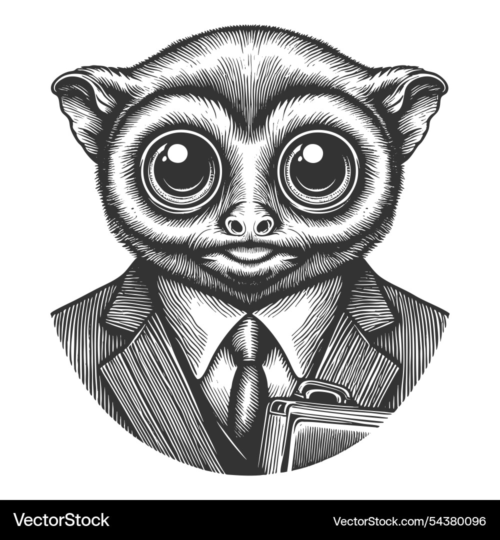 Tarsier in suit and tie engraving Royalty Free Vector Image