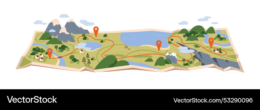 Trip route on paper map travel road journey path Vector Image
