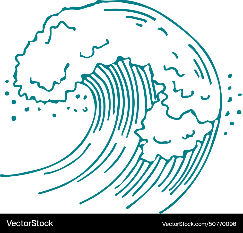 Water swirl sketch surfing wave blue drawing Vector Image
