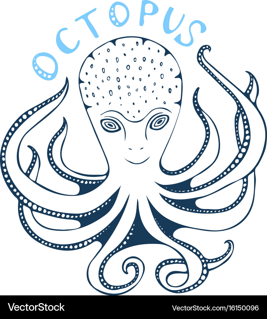 Wild ocean octopus character with lettering Vector Image