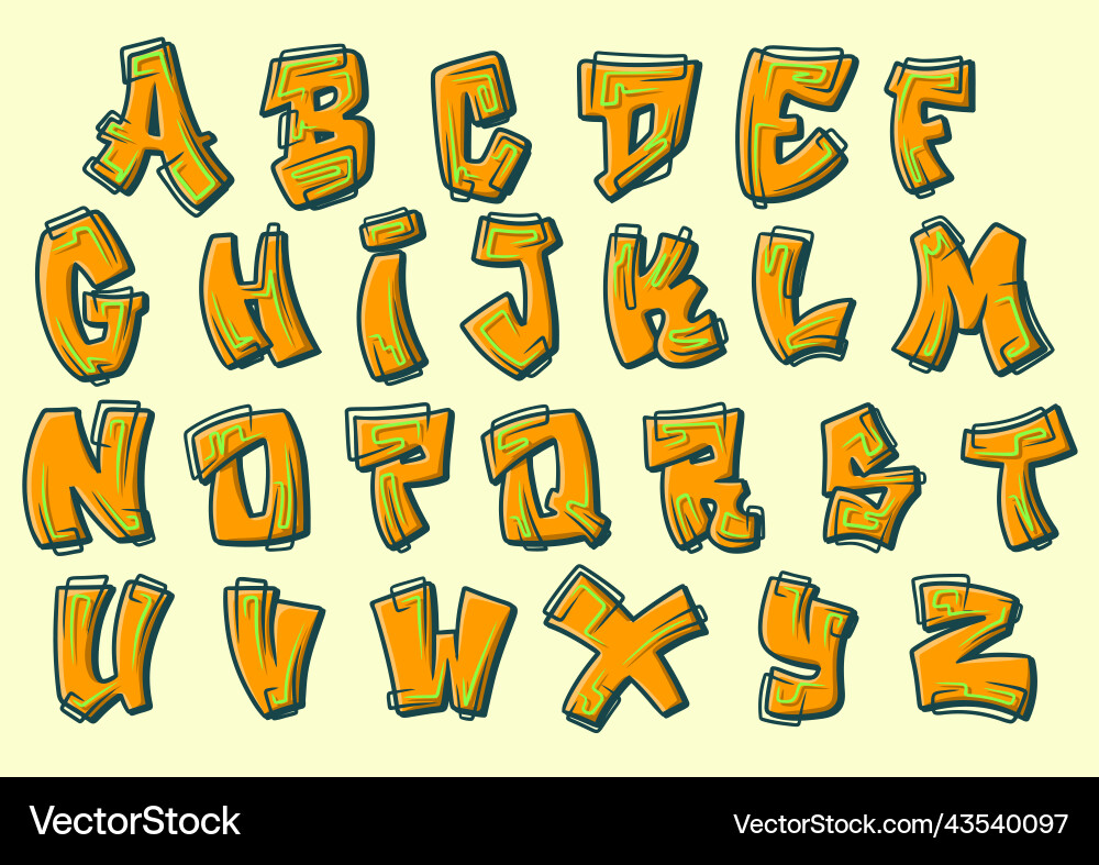Alphabet graffiti neon cartoon Royalty Free Vector Image