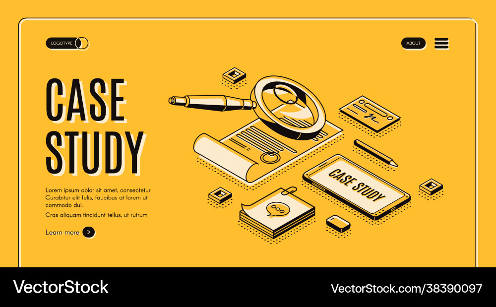 Case study isometric banner information research Vector Image