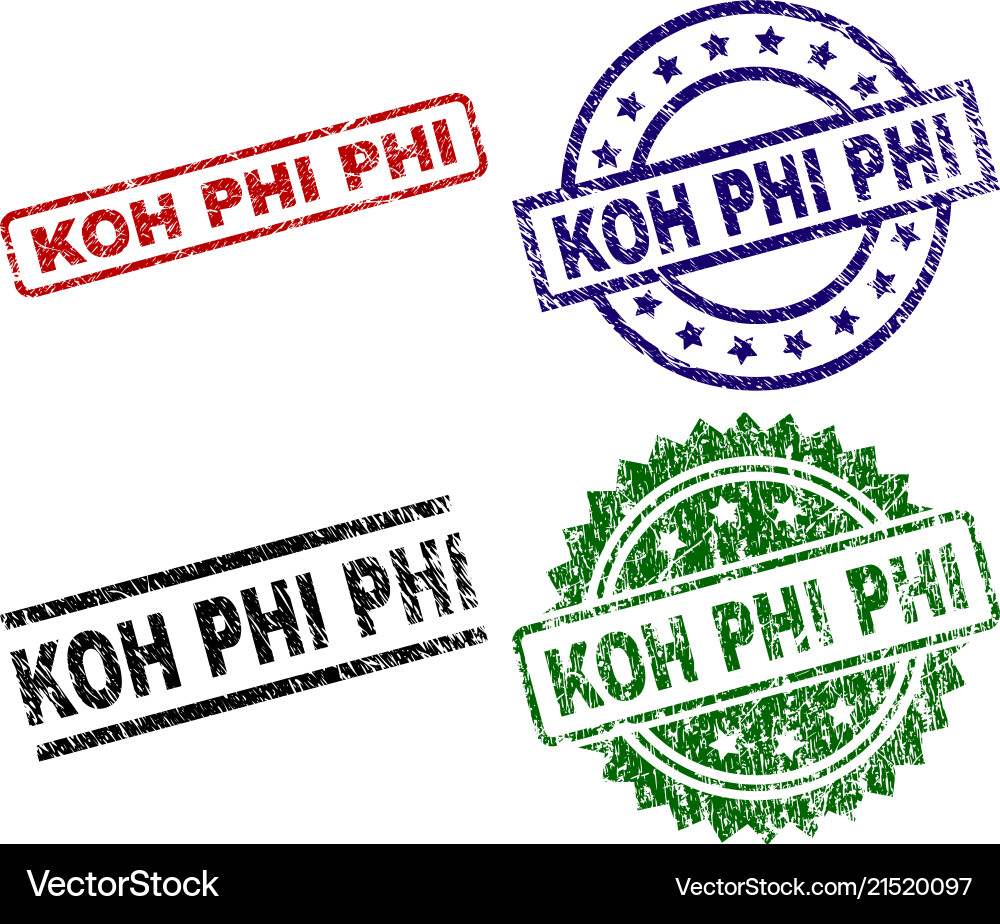 Damaged textured koh phi seal stamps Royalty Free Vector