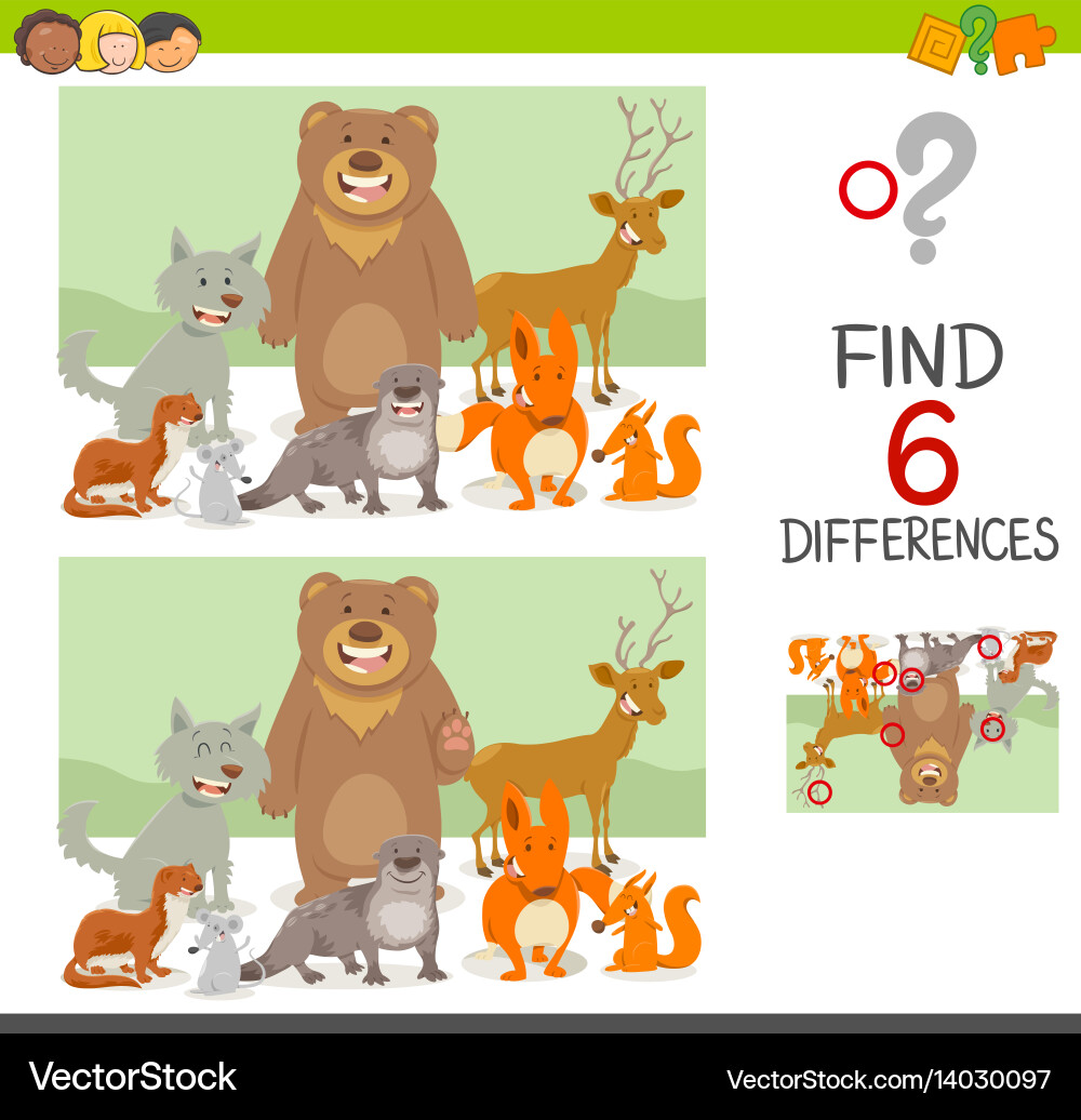 Differences game with animals Royalty Free Vector Image