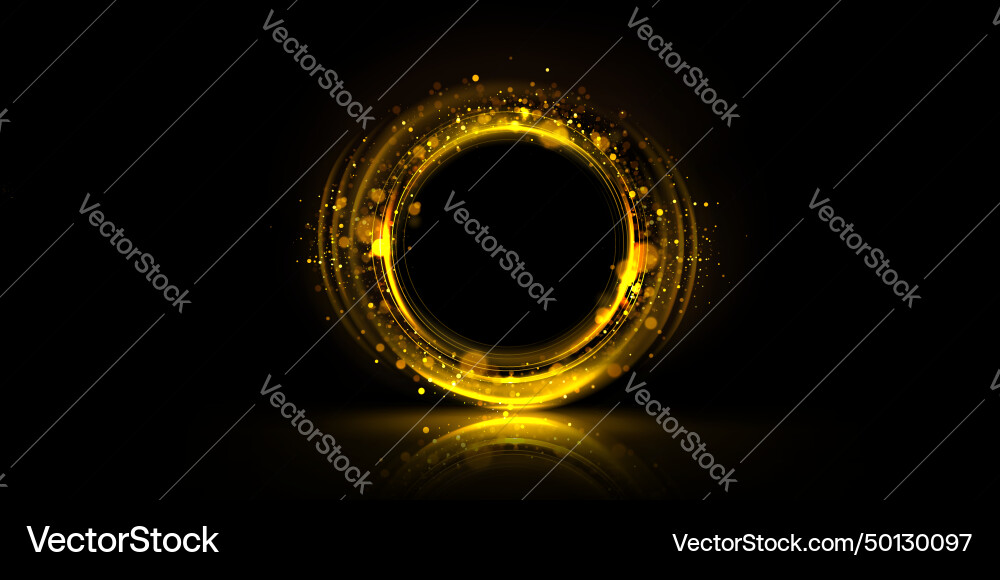 Golden glowing circle frame with glitter on black Vector Image