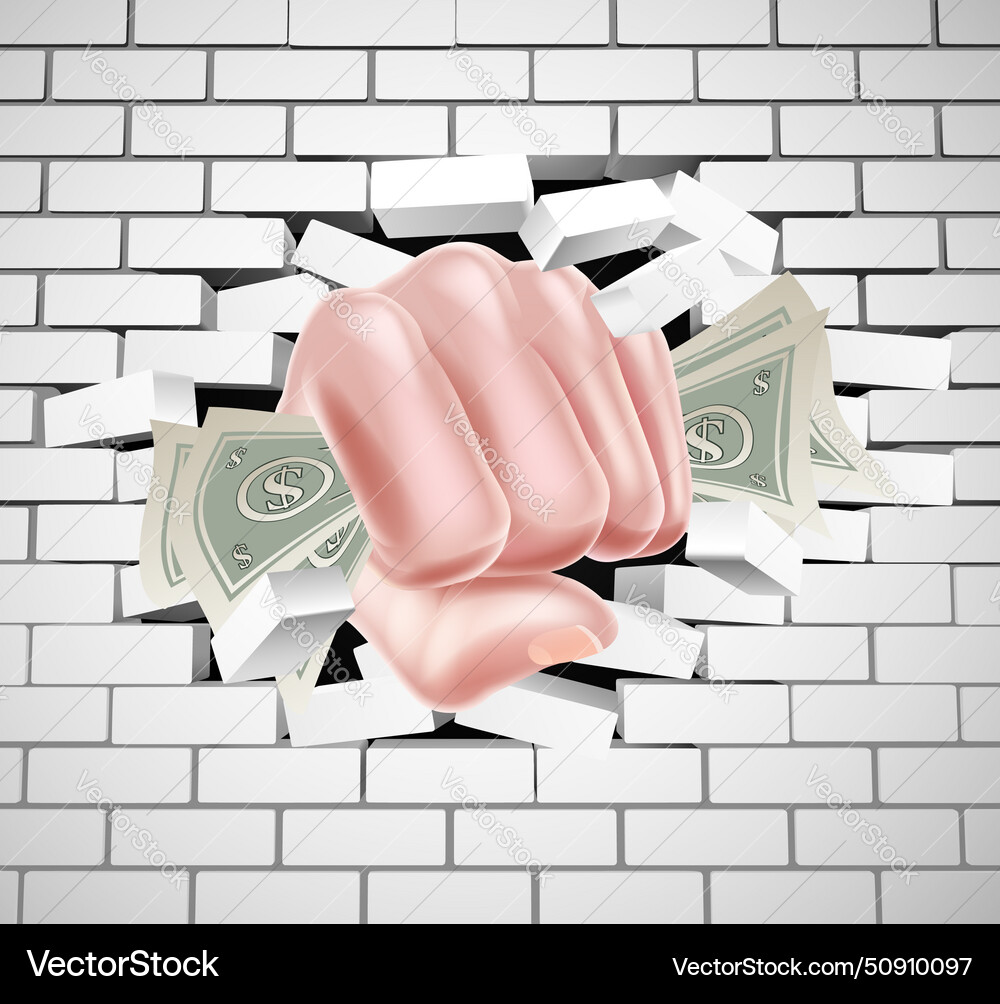 Money fist punching wall Royalty Free Vector Image