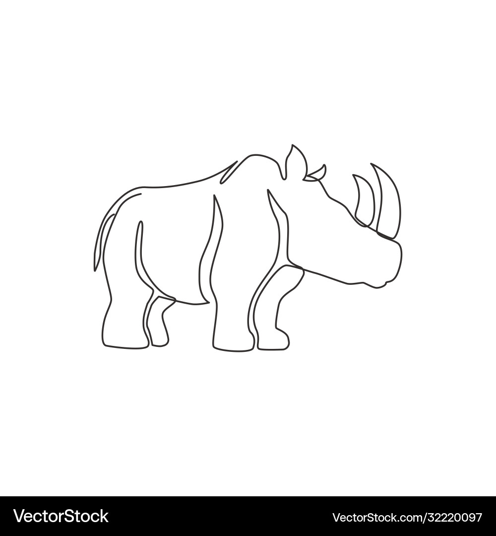 One single line drawing strong rhinoceros Vector Image