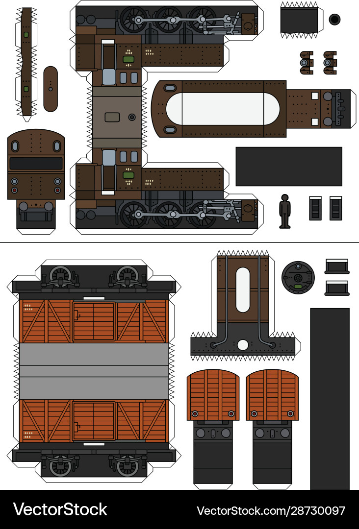 Paper model a classic steam train Royalty Free Vector Image