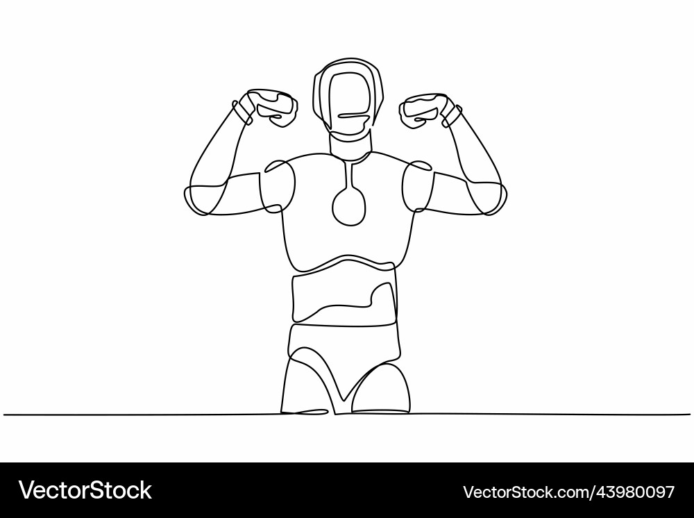 Single continuous line drawing robot standing Vector Image